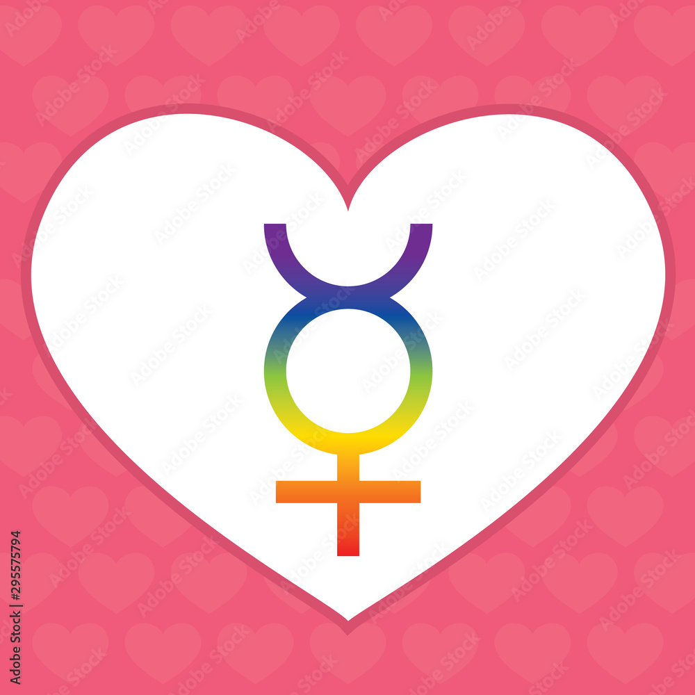 Gender Symbols Hermaphroditus Heart, linear rainbow colour icon symbols ...