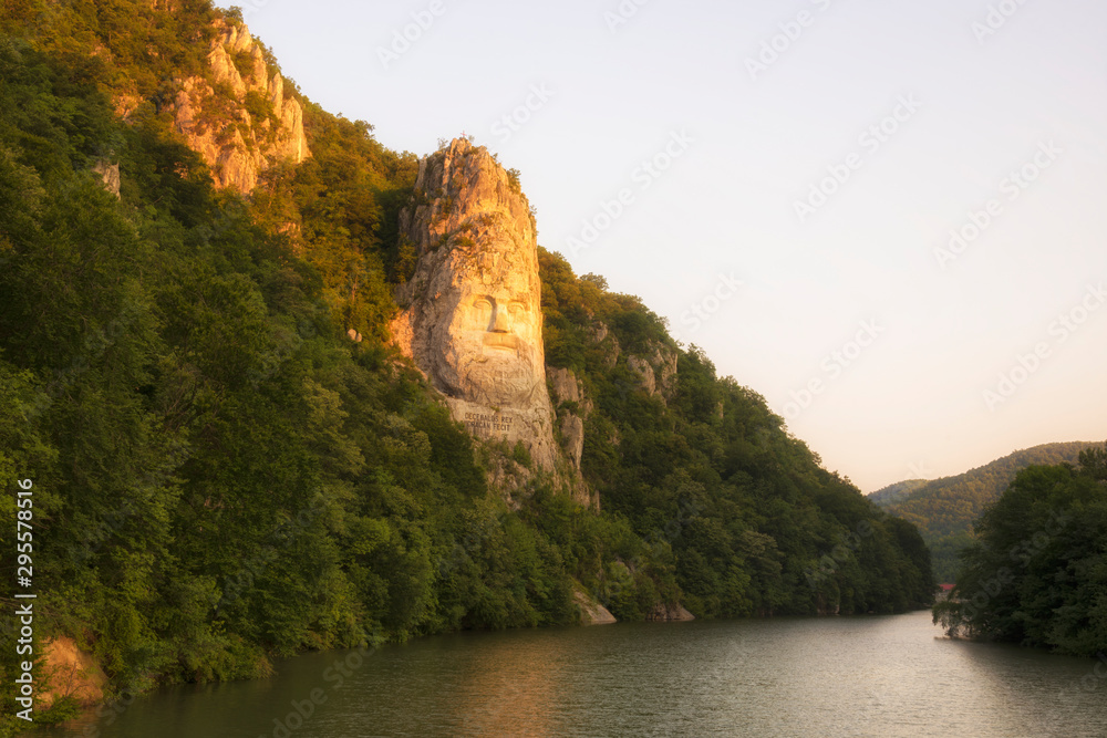 Decebal Head sculpted in rock. Danube Gorges (Cazanele Dunarii) Romania ...