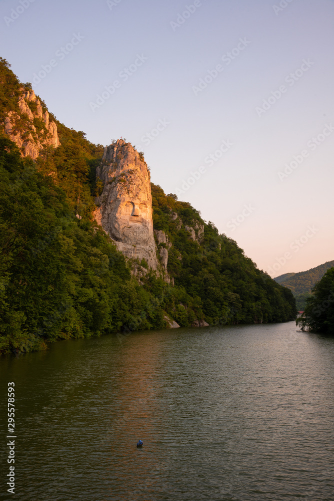 Decebal Head sculpted in rock. Danube Gorges (Cazanele Dunarii) Romania ...