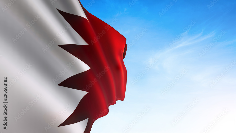 Bahrain flag waving in blue sky Stock Illustration | Adobe Stock