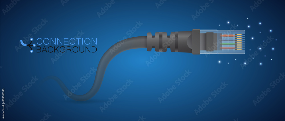 Abstract background. Gray LAN wire, detailing. The translucent end of ...