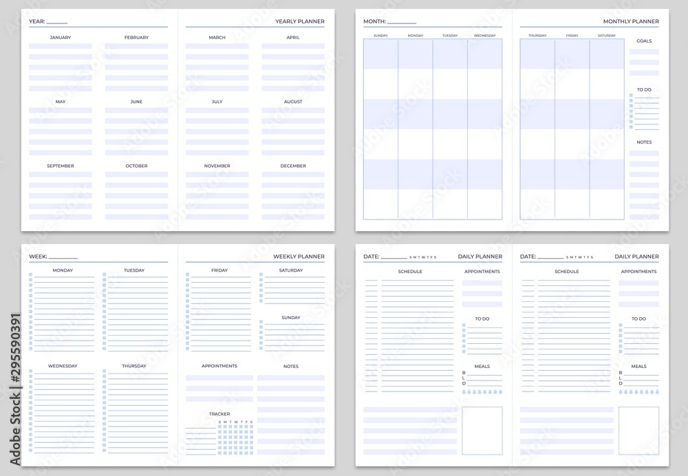 Planner note pages templates. Yearly, monthly and weekly planners ...