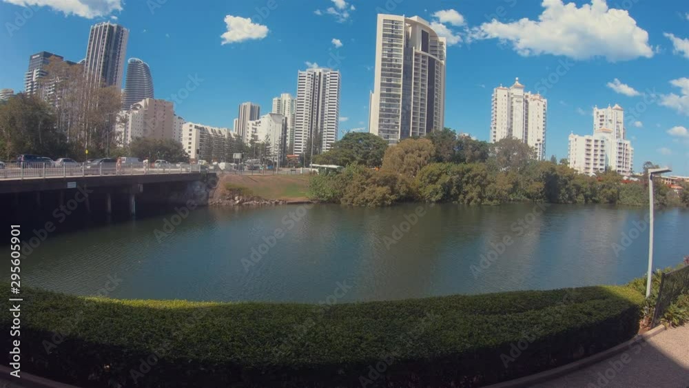 Busy Town Traffic & River View Of Panoramic Skyscrapers Skyline ...