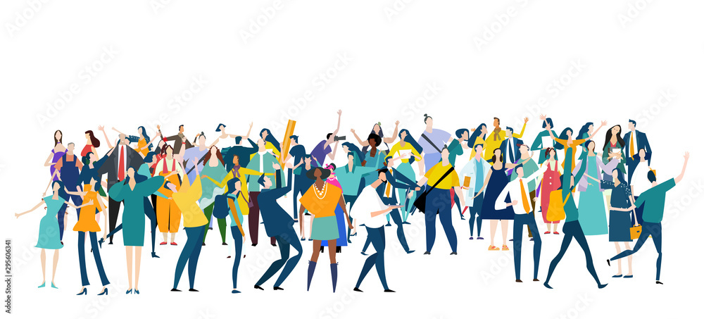 Large group of people. Crowd, people going together, protesting ...