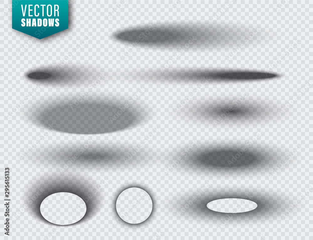 Vector shadows set on transparent background. Realistic isolated shadow ...