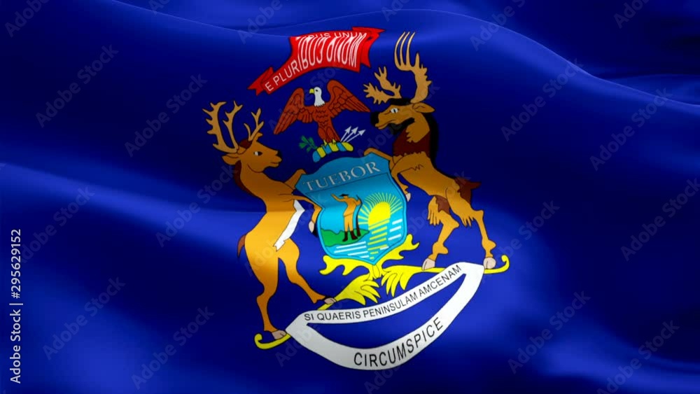 Flag of Michigan video waving in wind. Realistic US State Flag ...