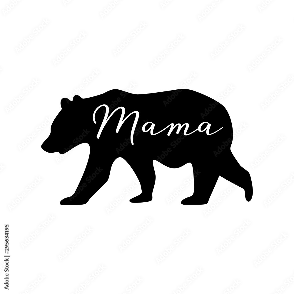 Vector illustration of an isolated black bear icon with the word mama ...