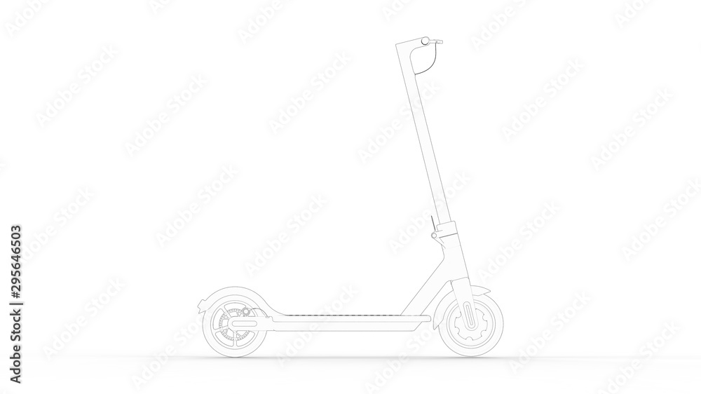 3d rendering multiple technical drawing views of an electric scooter ...