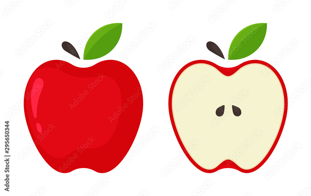 Red Apple Icon. Vector red apples that are split in half from the white ...