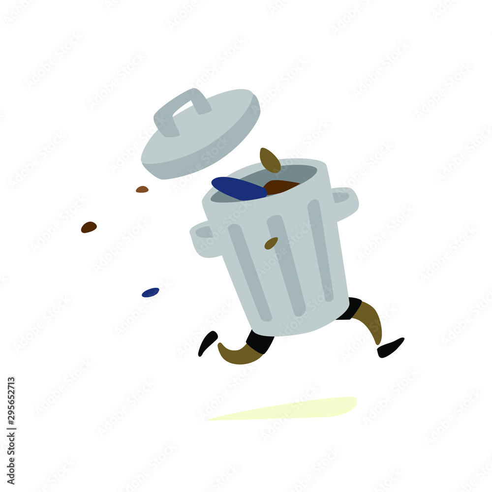 Illustration of a trash can. Vector. Trash runs to the rescue ...