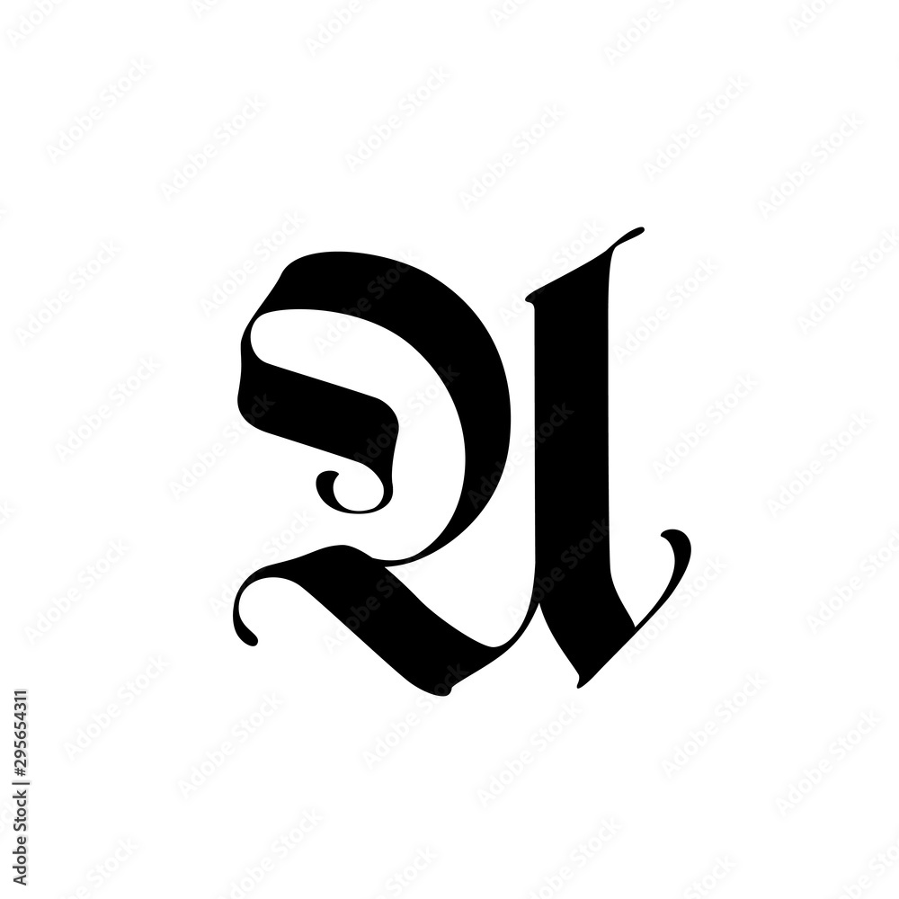 Letter U, in the Gothic style. Alphabet. The symbol is isolated on a ...