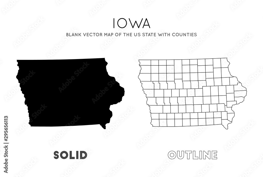 Iowa map. Blank vector map of the Us State with counties. Borders of ...