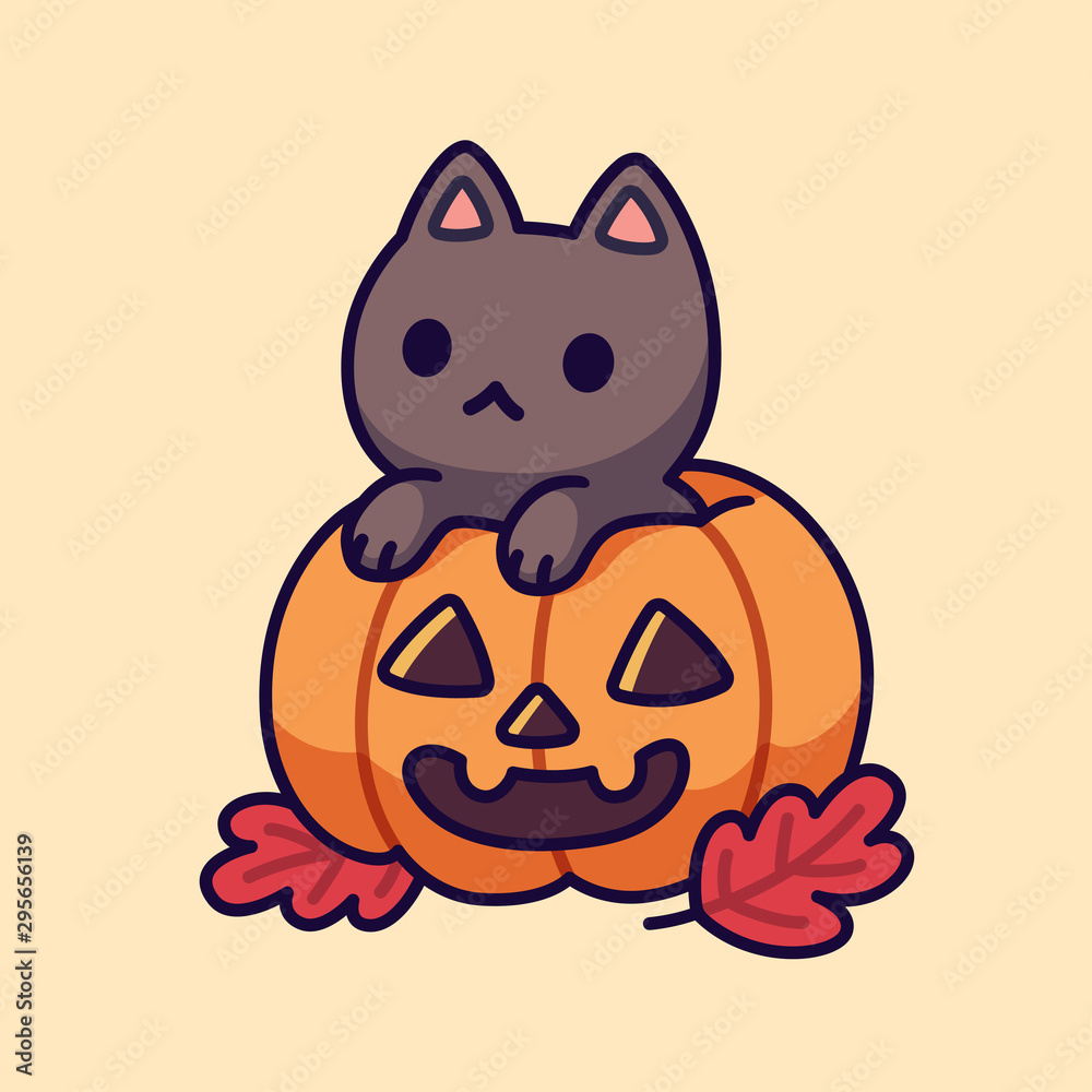 Cute black cat in Halloween pumpkin Stock Vector | Adobe Stock