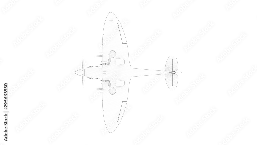Poster 3d rendering multiple technical drawing views of a Spitfire ...