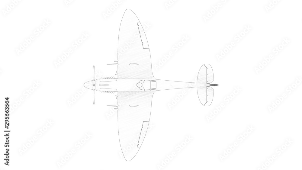 3d rendering multiple technical drawing views of a Spitfire Stock ...
