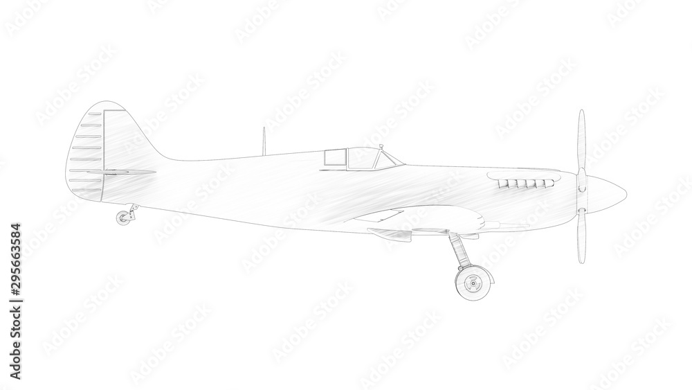 3d rendering multiple technical drawing views of a Spitfire Stock ...