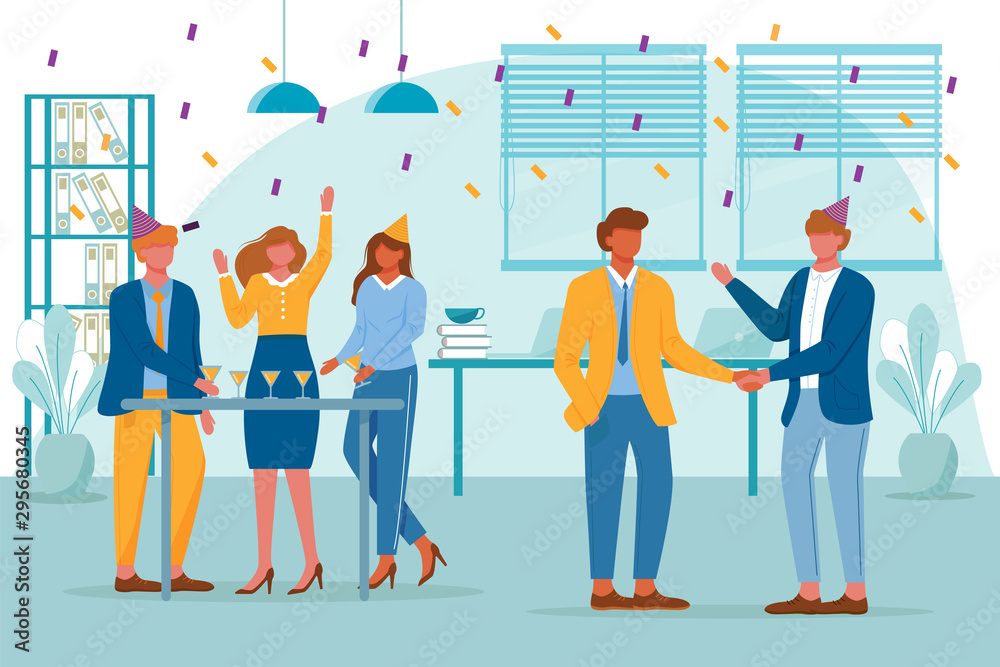 Business team celebrate birthday party flat vector illustration ...