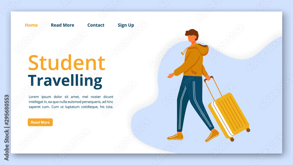 Student travelling landing page vector template. Tourism website ...