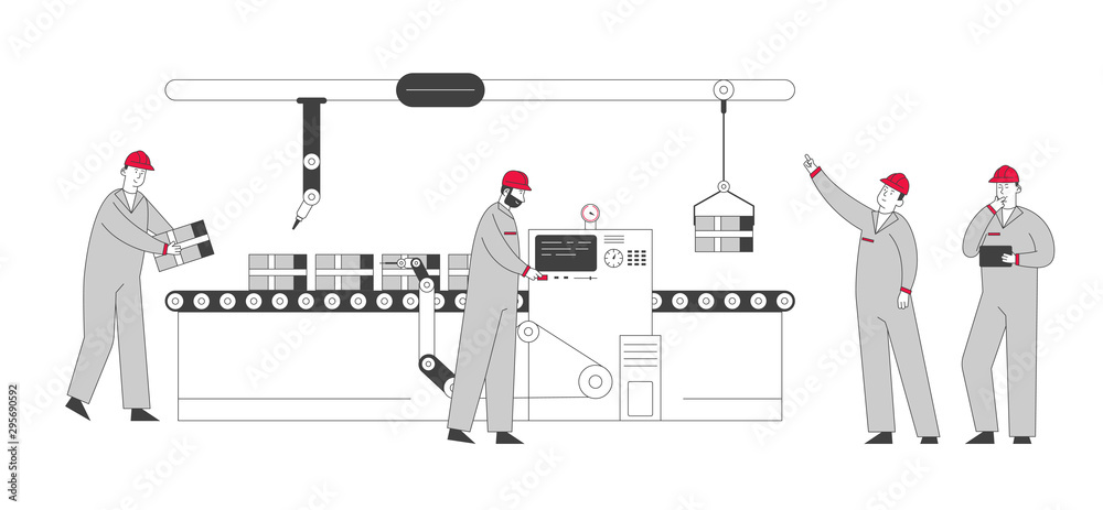 Vetor de Smart Factory Concept. Robots Hands and Workers Working on ...