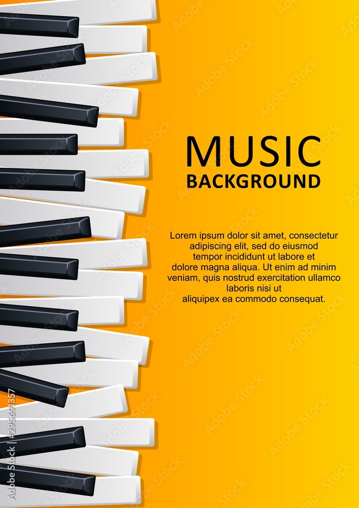 Musical yellow background with piano keys and text. Graphic design ...