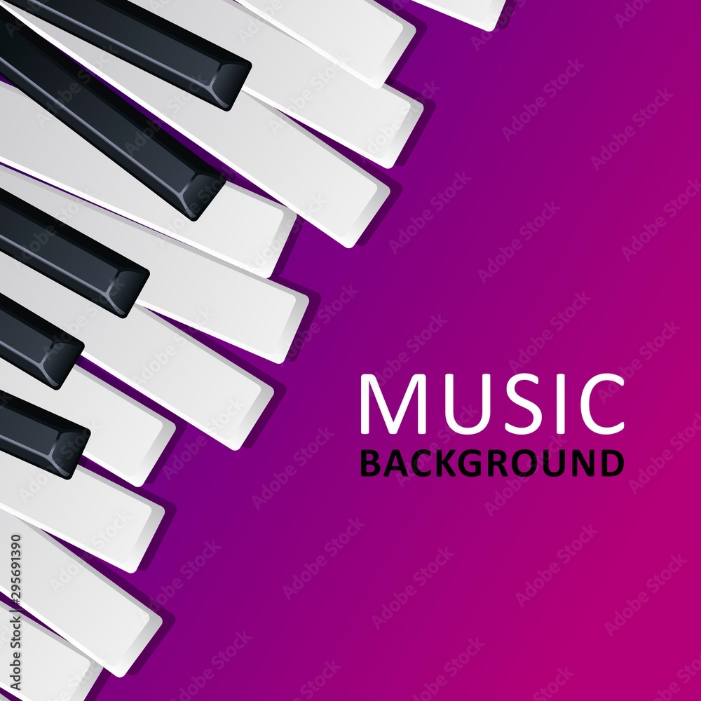 Musical purple background with piano keys and text. Graphic design ...