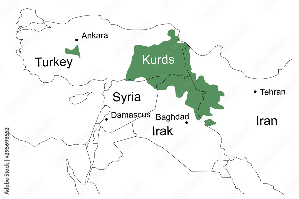 Location of the Kurds on the map of the Middle East Stock Vector | Adobe Stock