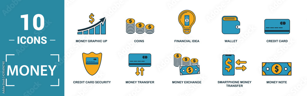 Money icon set. Include creative elements money notes, coins, money ...