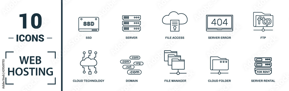 Web Hosting icon set. Include creative elements data structure, cloud ...