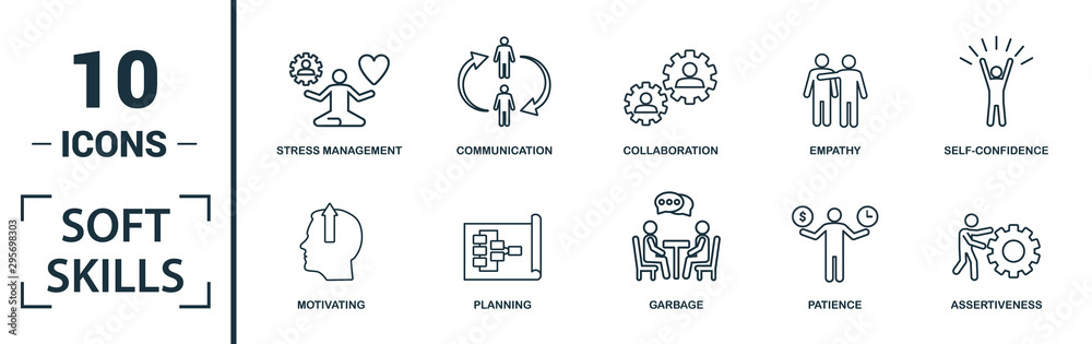 Soft Skills icon set. Include creative elements team spirit ...