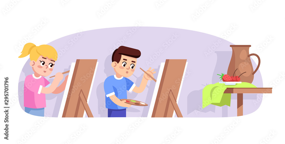 Art lesson for children flat vector illustration. Young painters ...