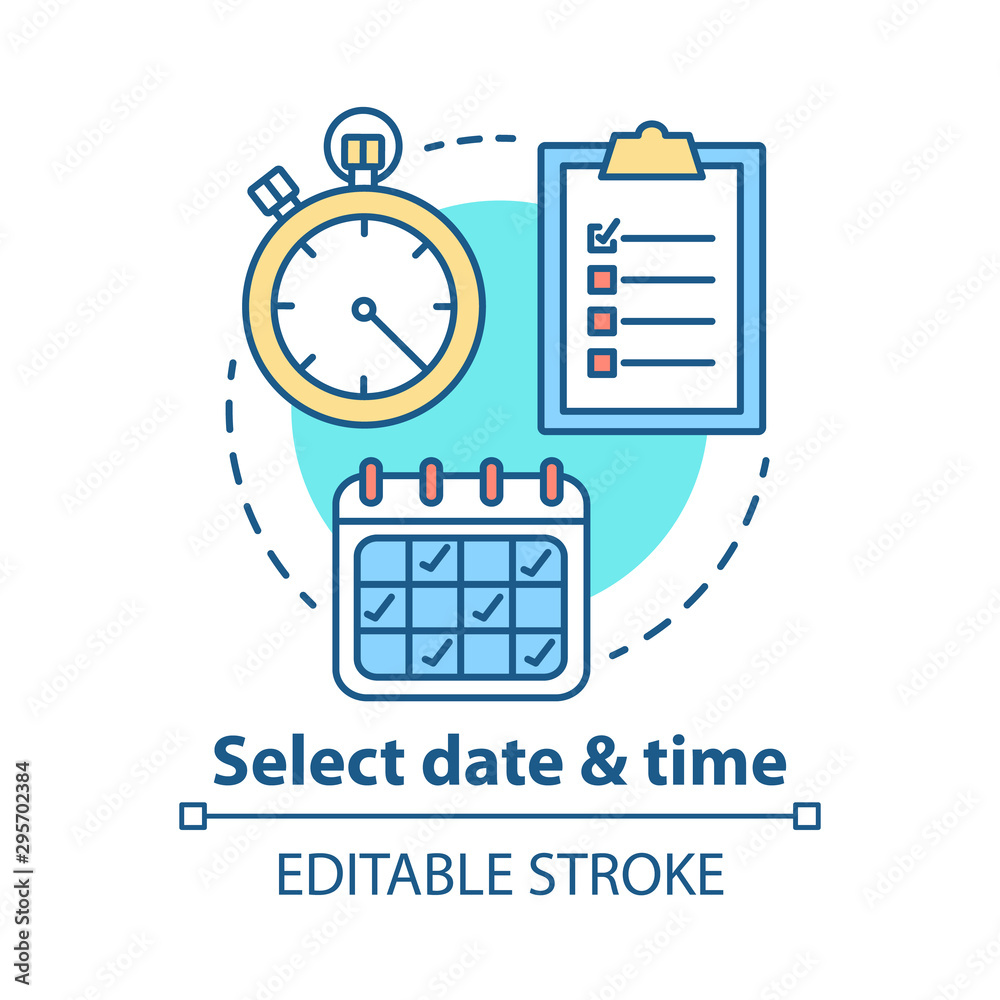 Select date and time concept icon. Choose day thin line illustration ...