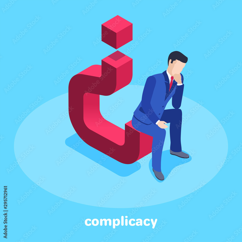 isometric vector image on a blue background, a man in a business suit ...