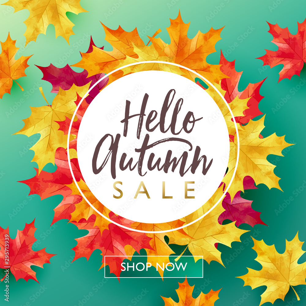 Autumn seasonal sale discount marketing design layout. Hello autumn ...