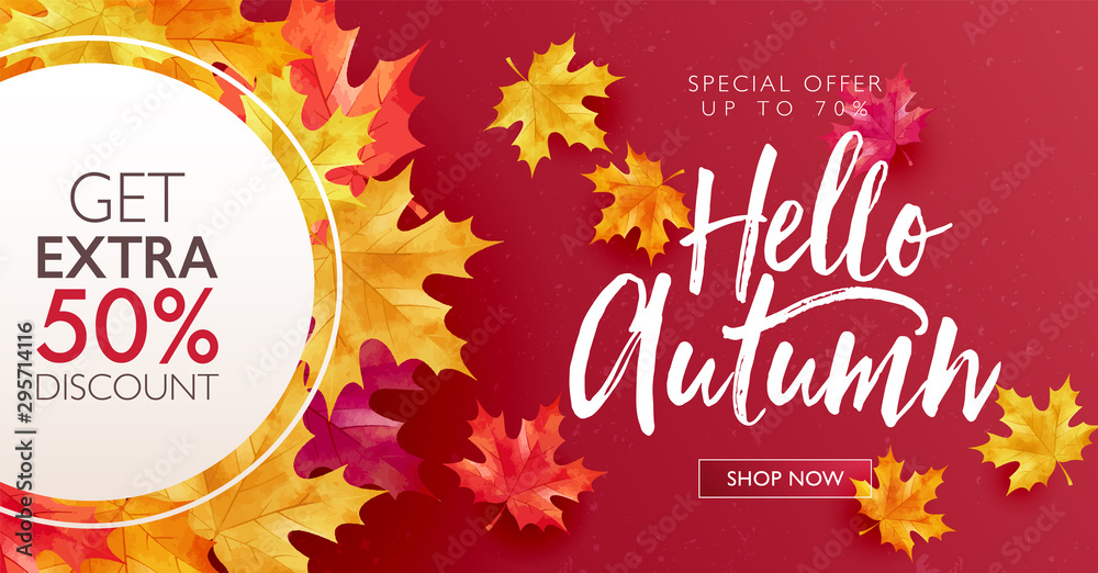 Autumn sale discount marketing design layout. Hello autumn banner ...