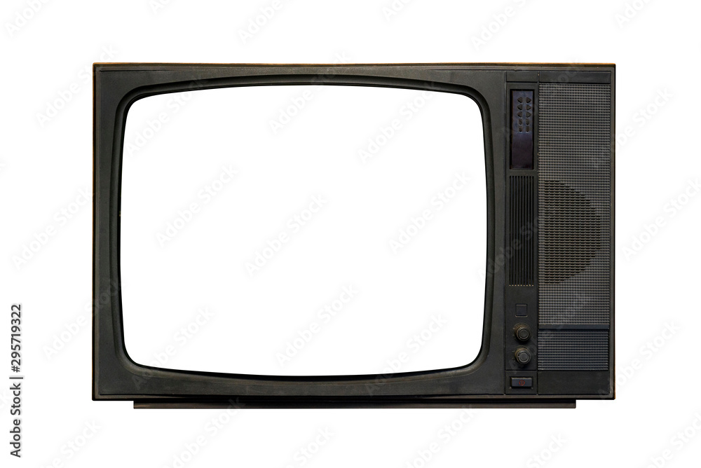 Vintage, retro black old television isolated on white background. The ...