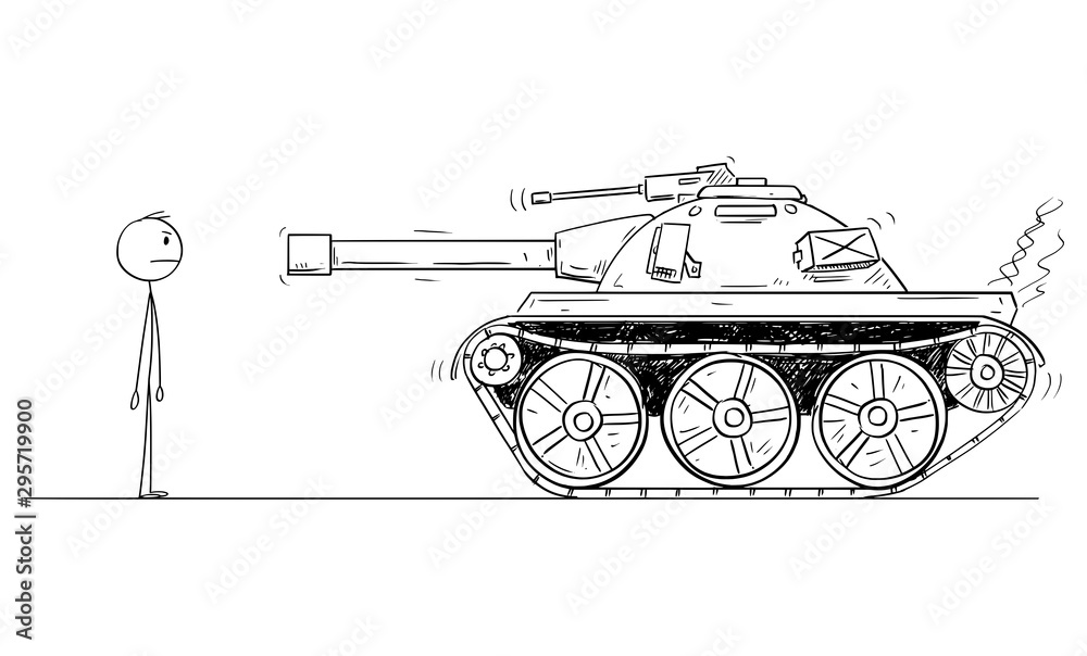 Vector cartoon stick figure drawing conceptual illustration of brave ...