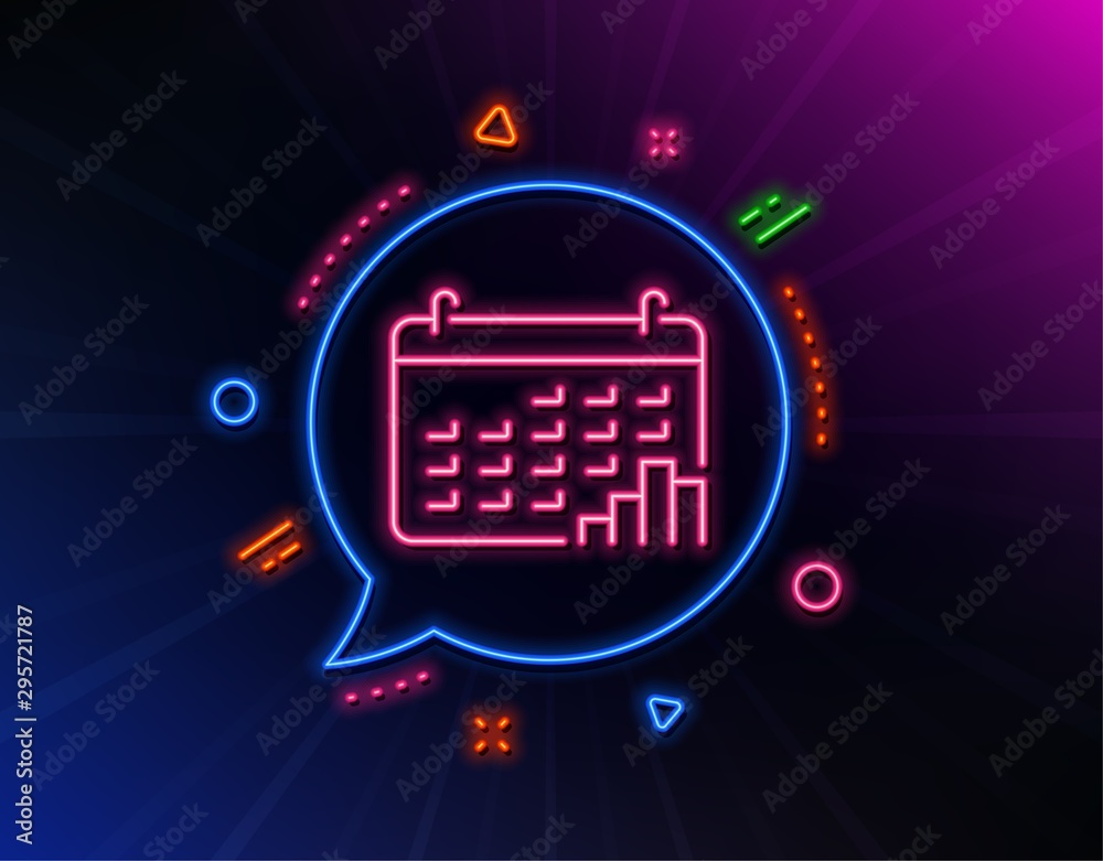 Calendar graph line icon. Neon laser lights. Column chart sign. Growth ...