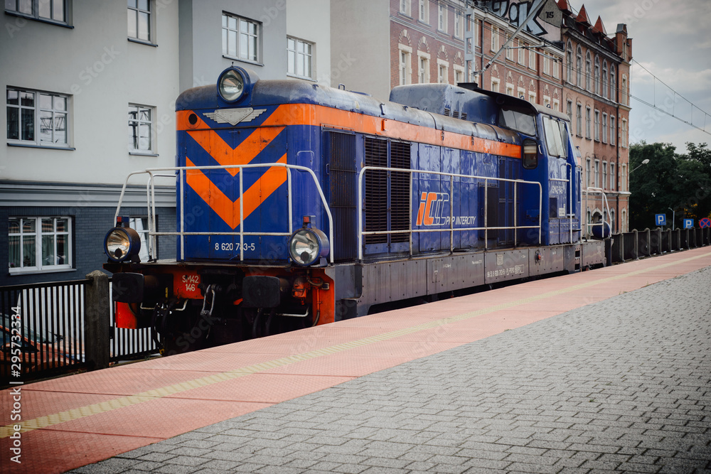 Katowice, July 14 2019, Poland, railway station. SM42 diesel locomotive in ICC Intercity colors ...