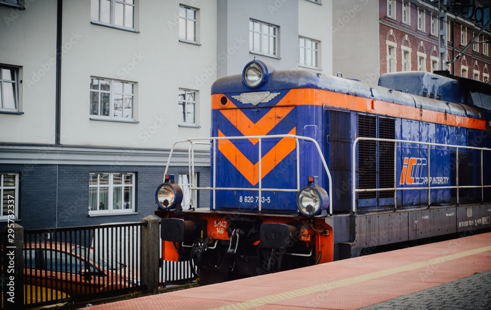 Katowice, July 14 2019, Poland, railway station. SM42 diesel locomotive in ICC Intercity colors ...