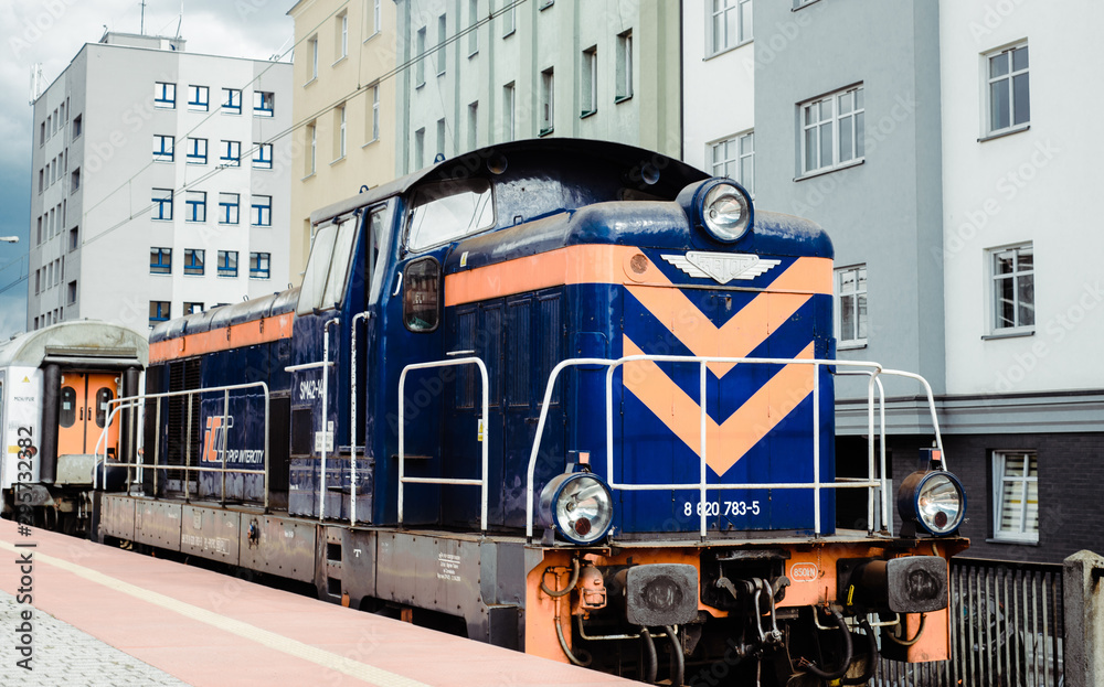 Katowice, July 14 2019, Poland, railway station. SM42 diesel locomotive ...