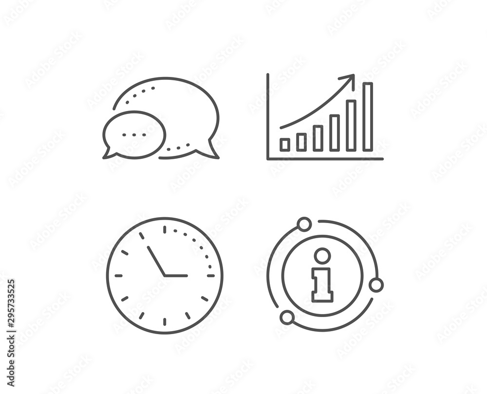 Graph line icon. Chat bubble, info sign elements. Column chart sign ...