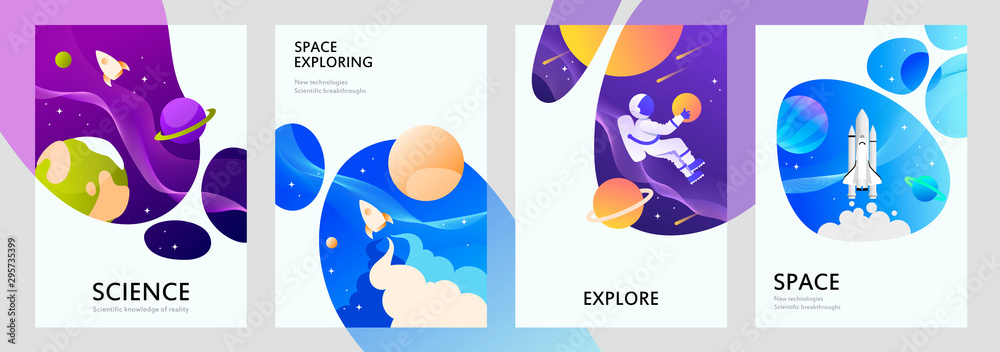Space explore and science. Astronaut in space. Set of modern templates ...