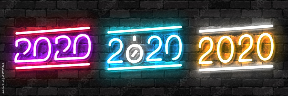 Vector set of realistic isolated neon sign of 2020 year logo for ...