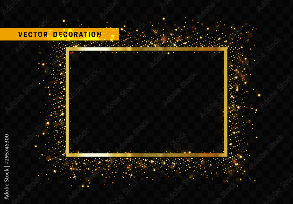 Gold frame with glowing lights and sparkle bokeh effects, isolated on ...