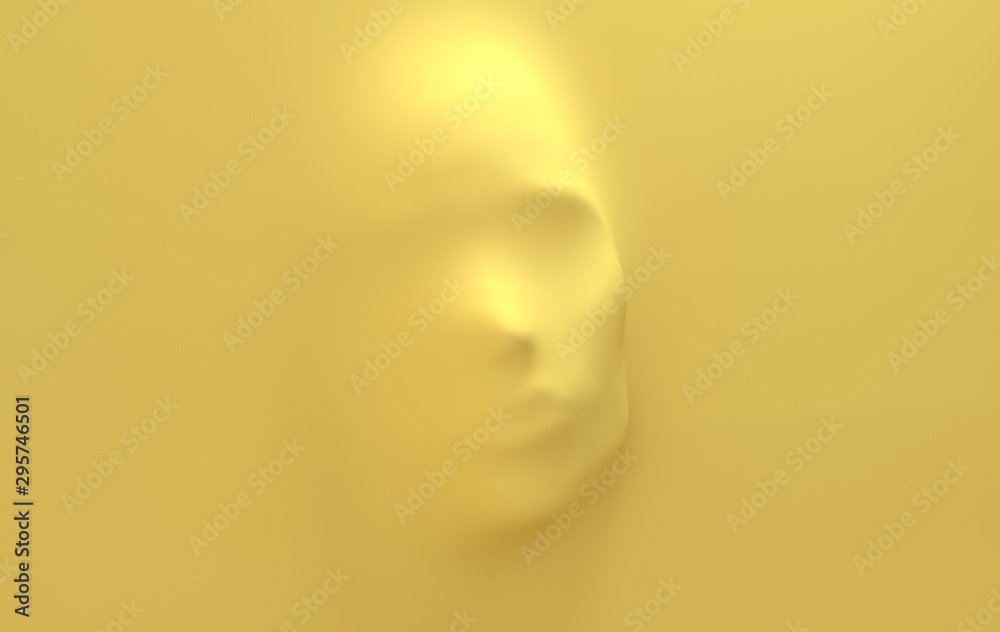 Beautiful face pressing through elastic fabric. Hidden woman's face ...