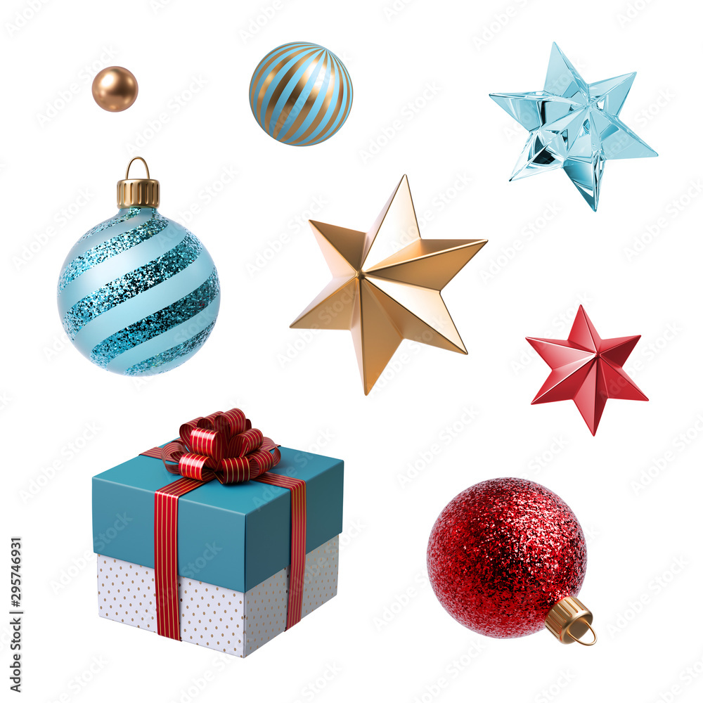 3d Christmas clip art. Set of design elements, isolated on white ...