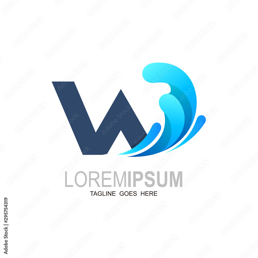 Vetor de Letter w logo with wave design template, water drop logo do ...