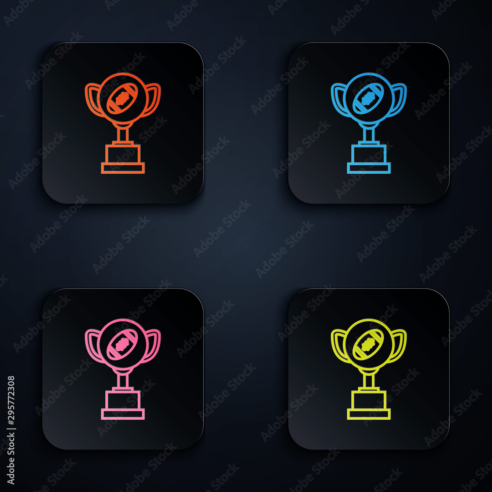 Color neon line Award cup and American football ball icon on white ...