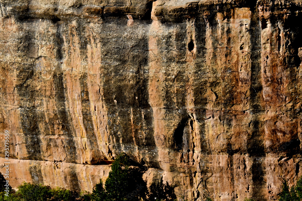 Desert varnish streaks, Upper Cretaceous Cliff House Sandstone, Mesa ...