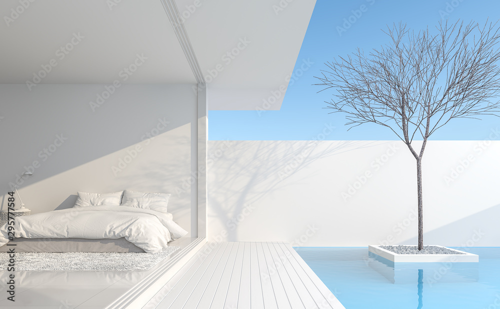 Minimalist bedroom In a private residence Modern style with pure white ...